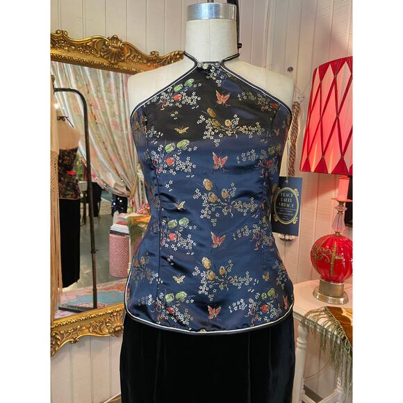 Vintage | Tops | Y2k Black Satin Asian Tank Top Halter Neck Butterfly ...